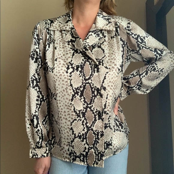 Vintage | Tops | Vintage Snakeskin Print Long Sleeve Button Down | Poshmark